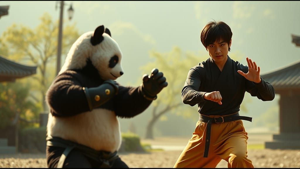 Kung fu panda training with Bruce Lee