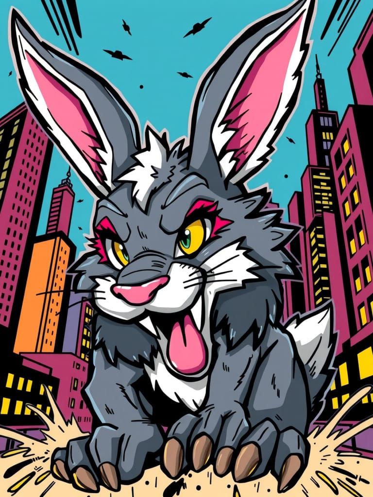Vibrant Bunny Wolf Hybrid in Comic Book Style - AI Art