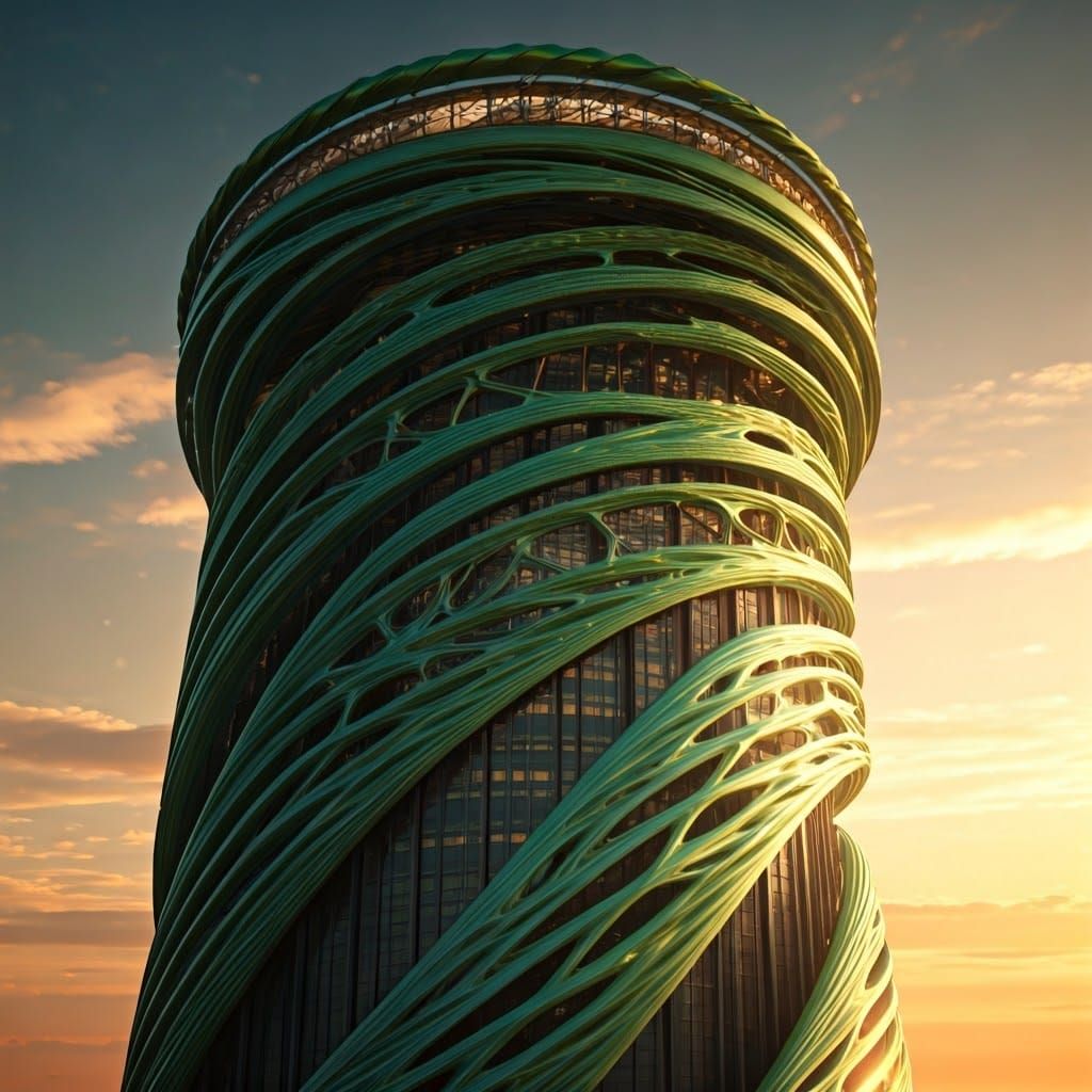 Solarpunk Tower Radiates Sustainable Elegance in H... - AI Art