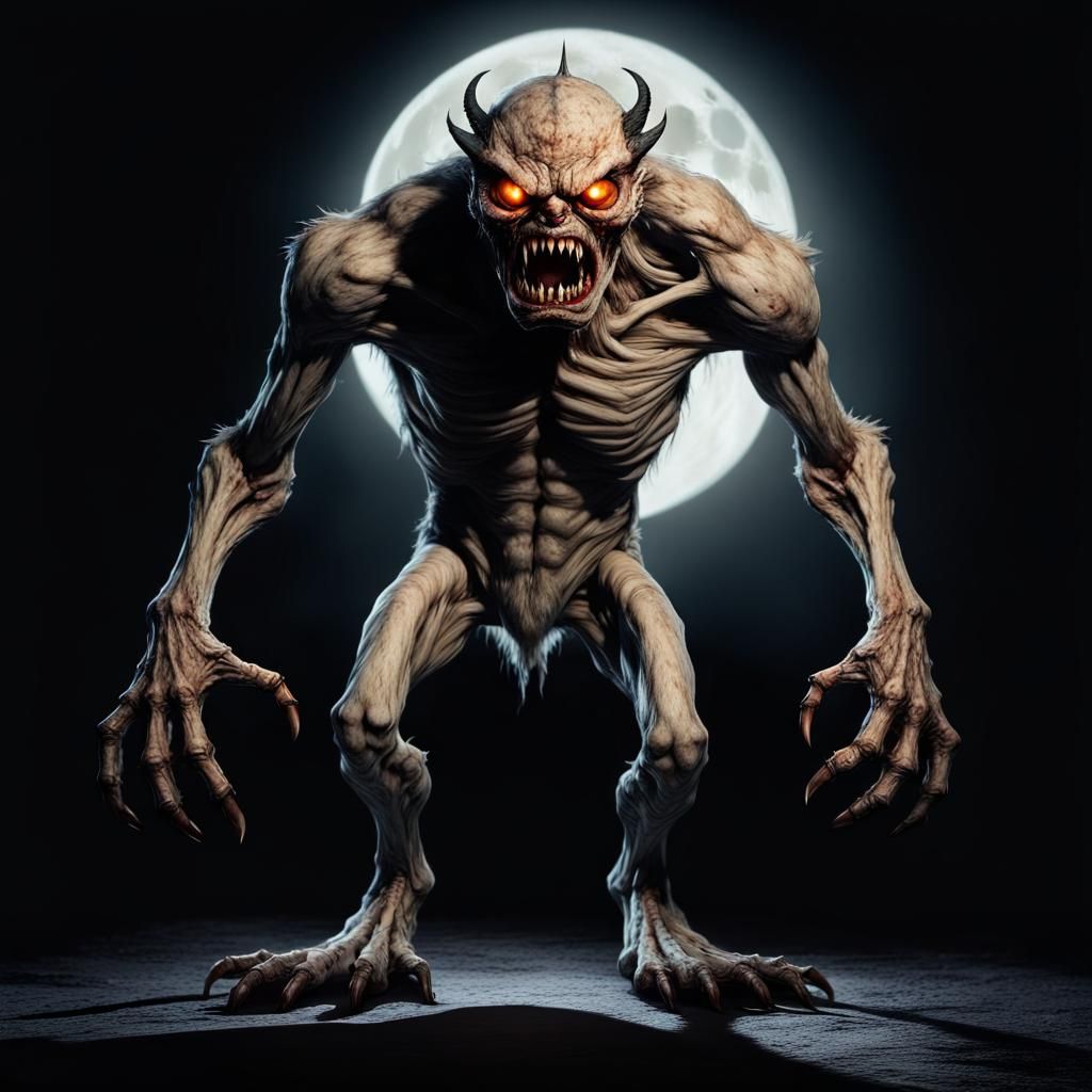 one horrible Scary Monstrous frightening monster lit only by moonlight ...