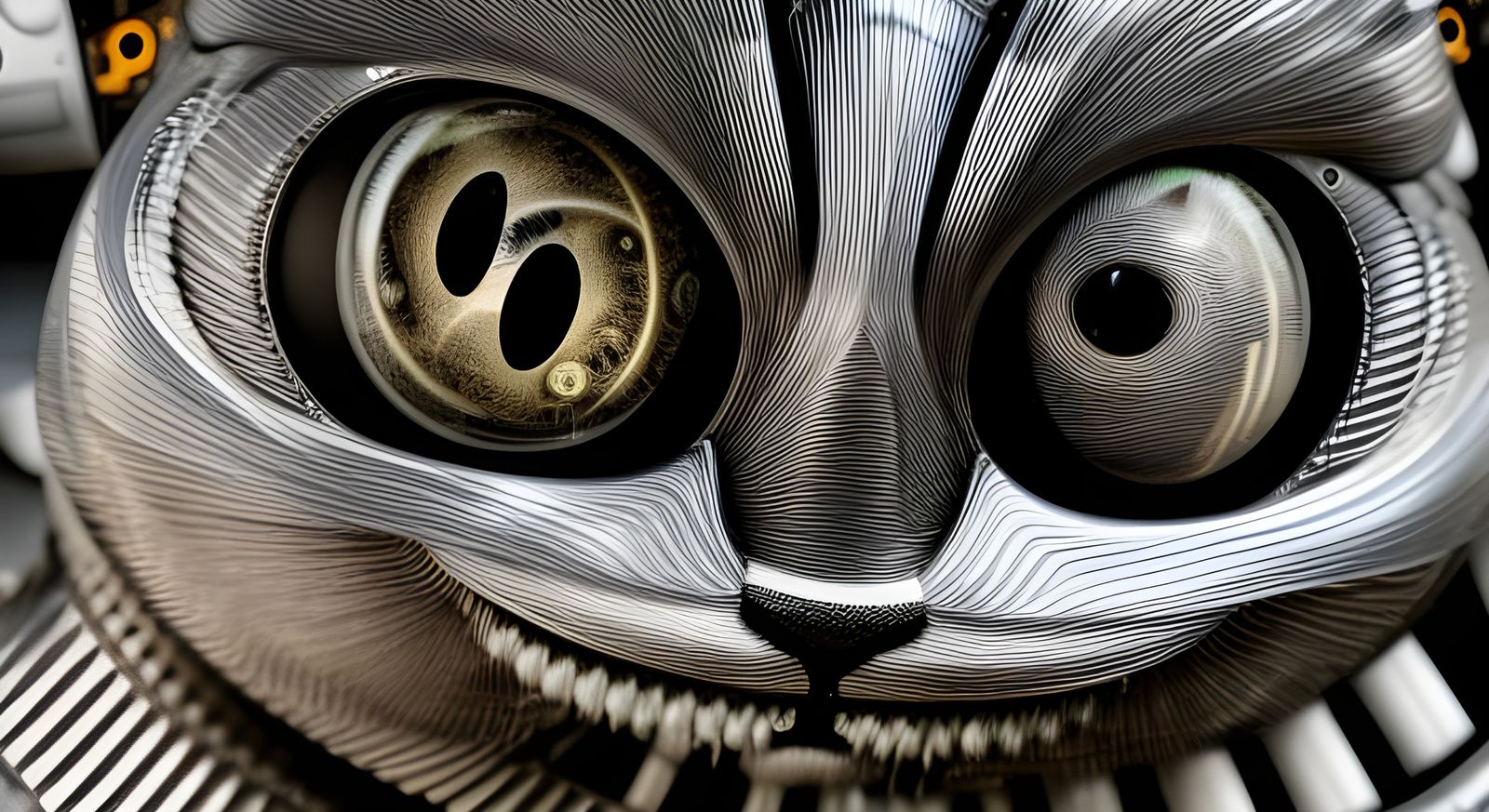 Cyborg mechanical 'Cheshire Cat' golden ratio HDR hyper-detailed. 3-D ...