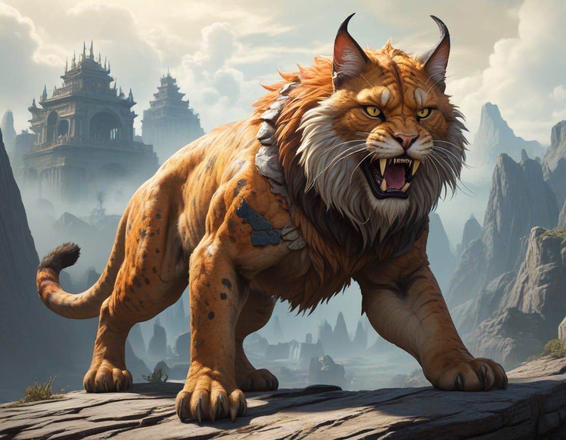 Large mutated cat that's a chimera of different creatures on top of its ...