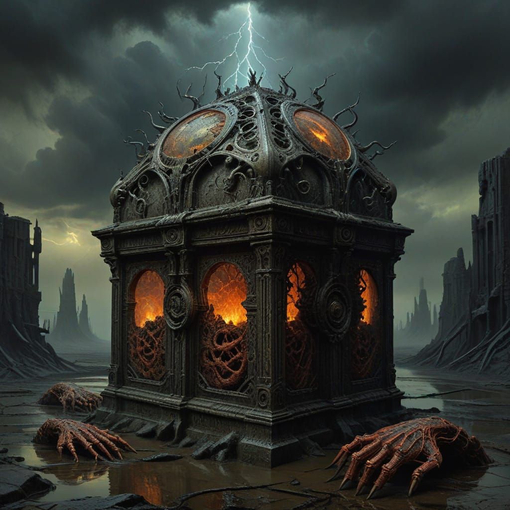 A vivid and haunting, hyperrealistic, hyper-detailed Ink and oil ...