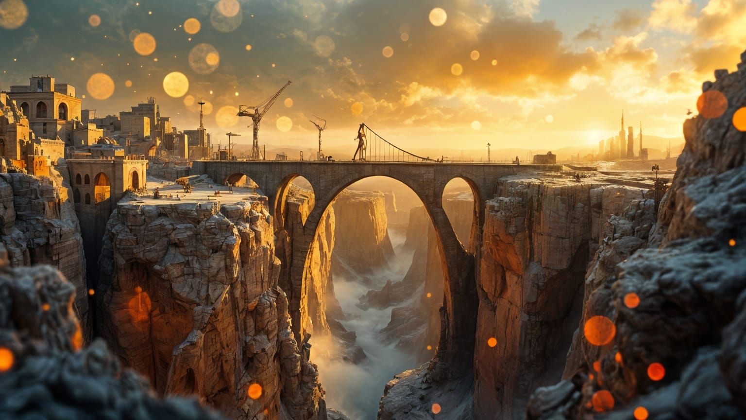 Majestic Bridge Spanning a Geological Rift in a Su... - AI Art