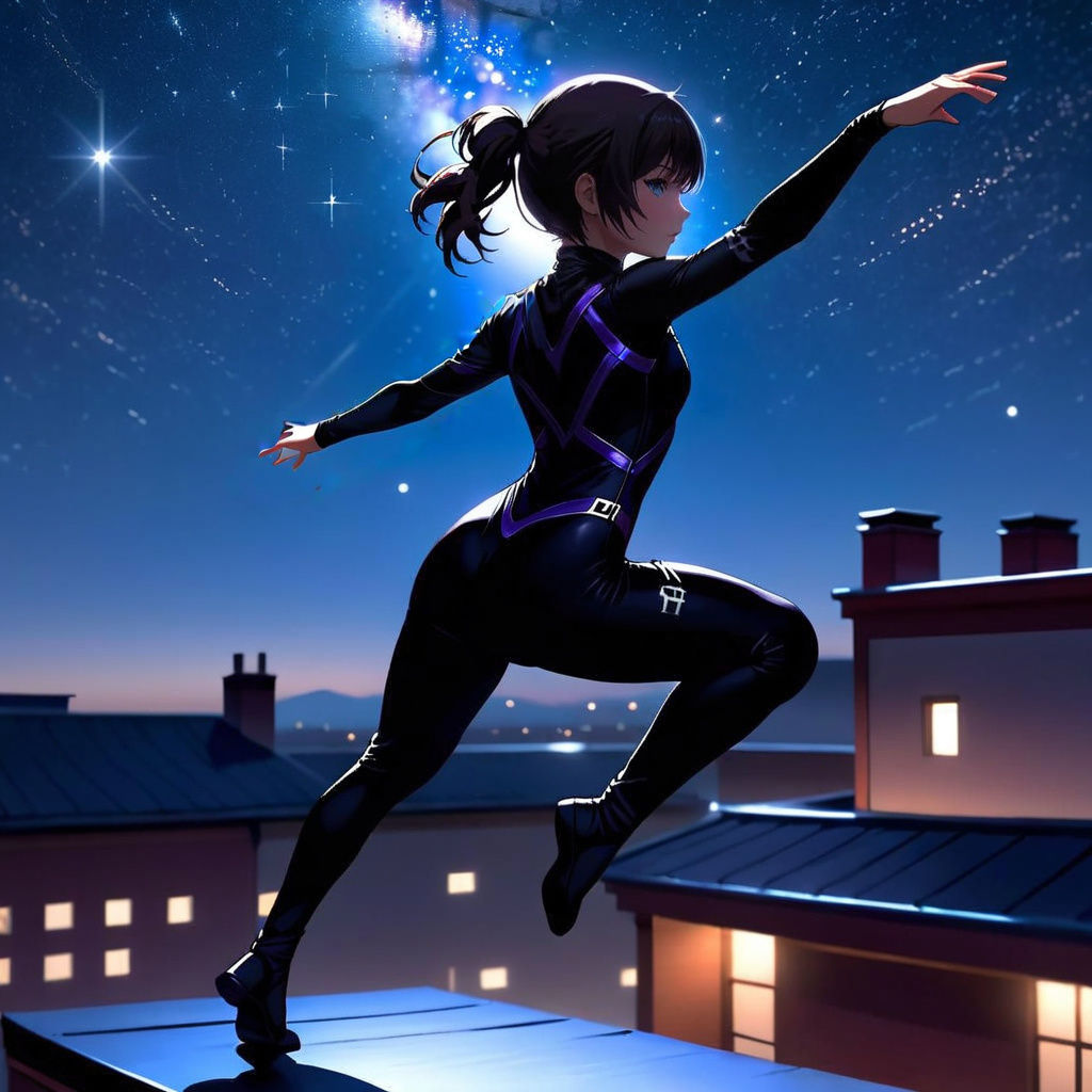 Leaping Shadow - Sleek Ninja Silhouette Leaps Across Rooftop...