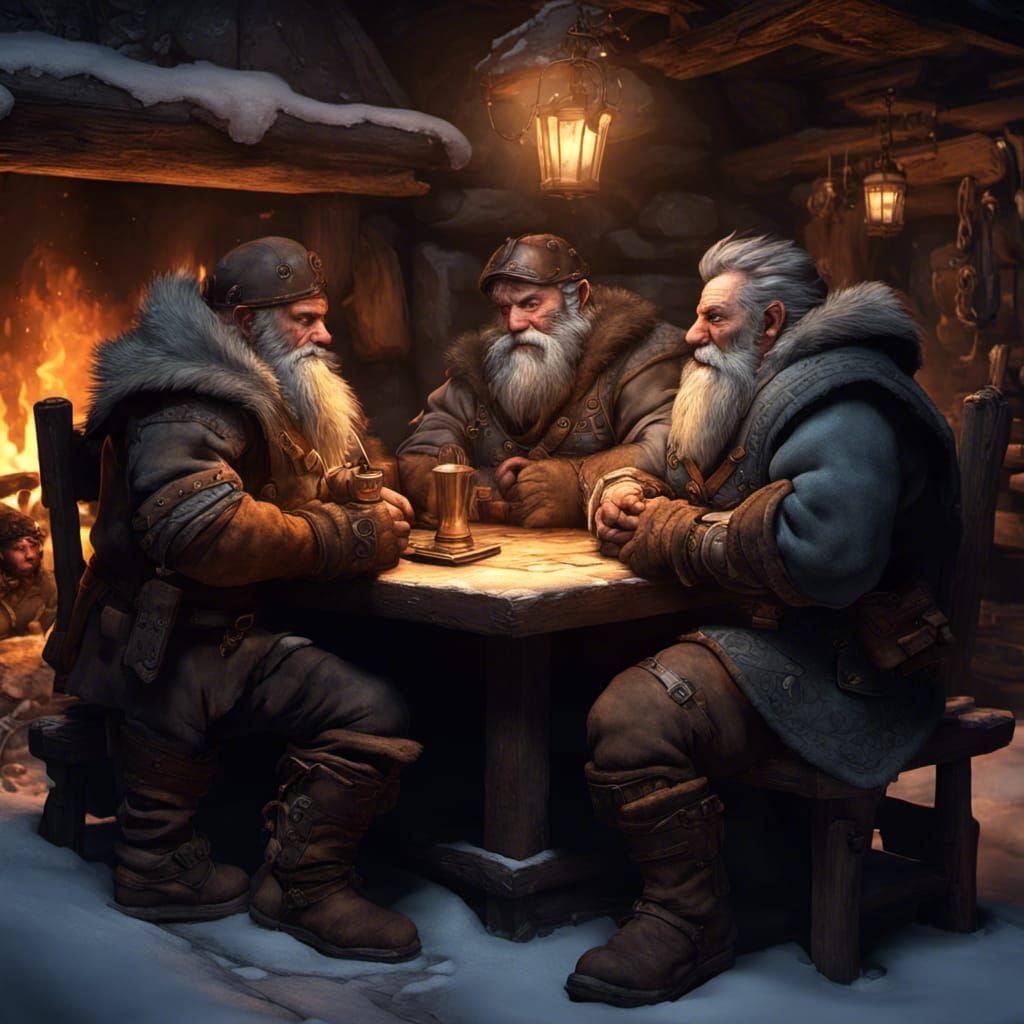 Dwarves at a winter table - AI Generated Artwork - NightCafe Creator
