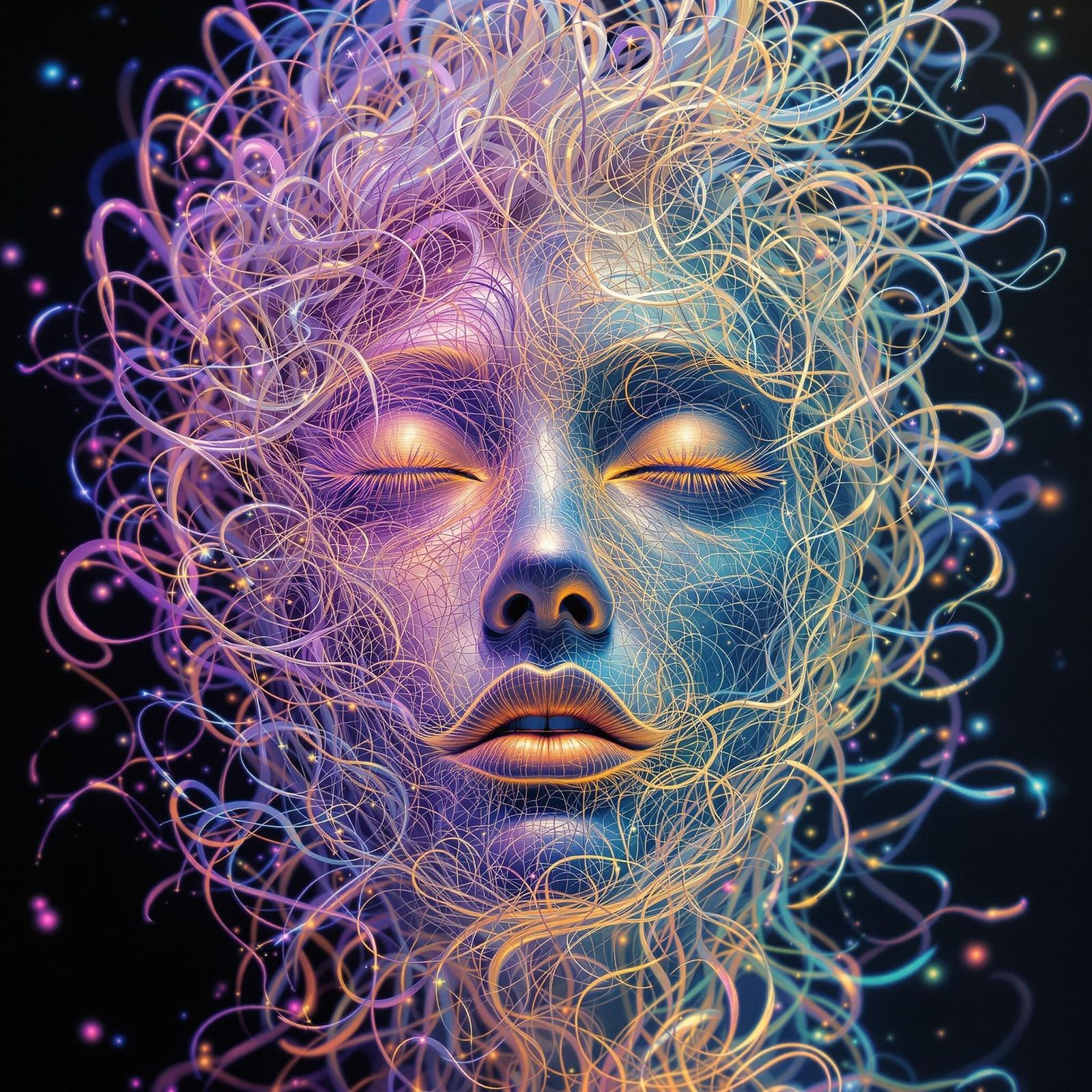 Superfluid Helium Pattern Face - Surreal Iridescent Helium E...