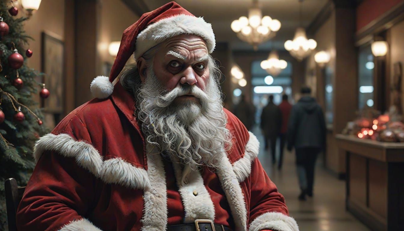 Sinister Mall Santa - Menacing Mall Santa in Cinematic Darkn...