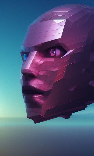 Digital Demon massive floating head portrait 256bit above the skyline ...