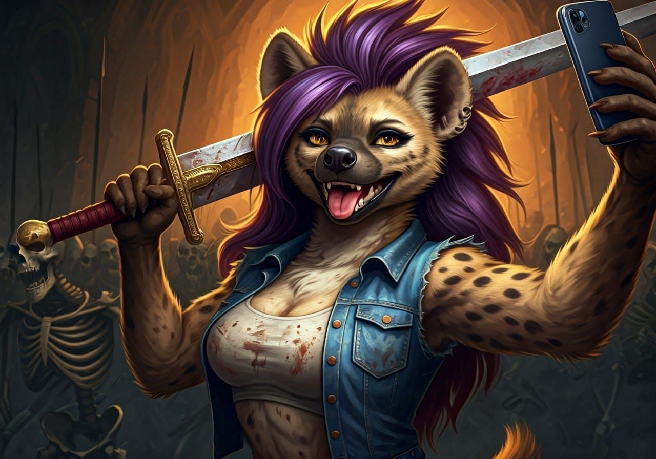 Sword in her Hair - Fierce She-Hyena Warrior Shoulders Massi...