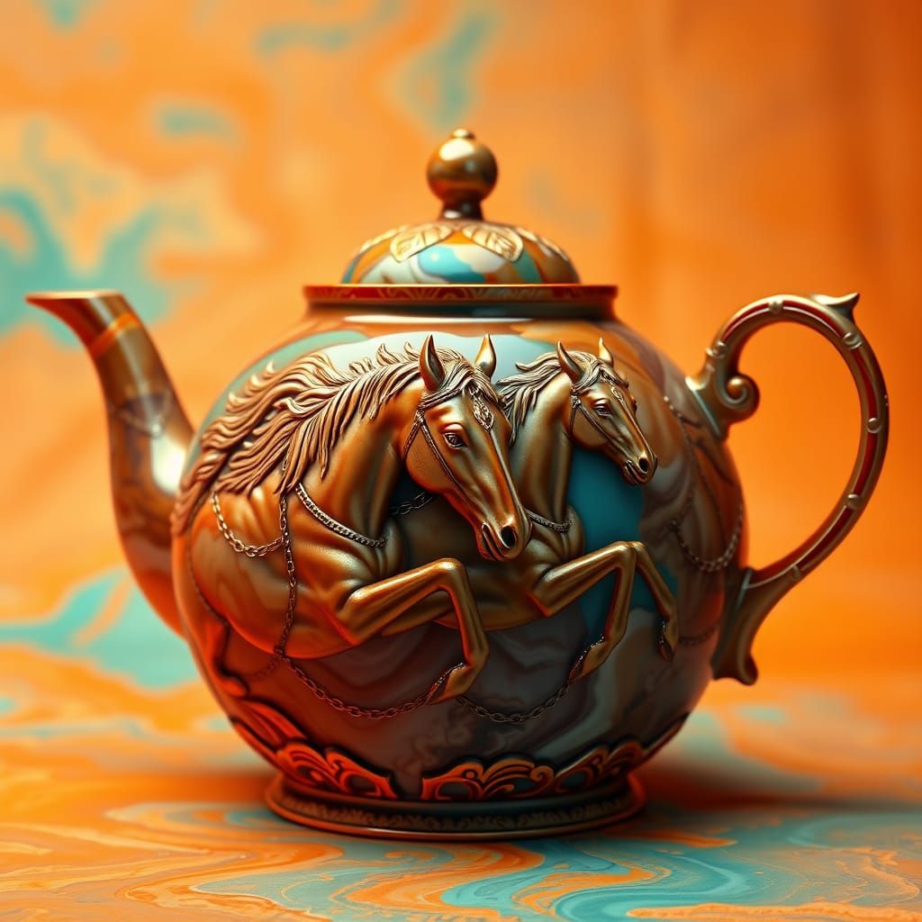 Luxurious Embossed Teapot in Vibrant Broderie Angl... - AI Art