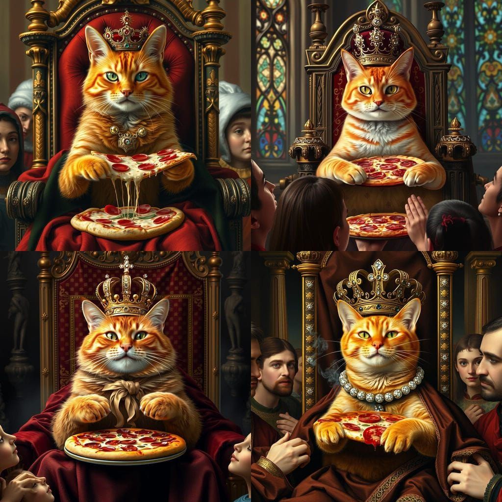 Regal Feline Ruler Reigns with Golden Crown and Pe... - AI Art