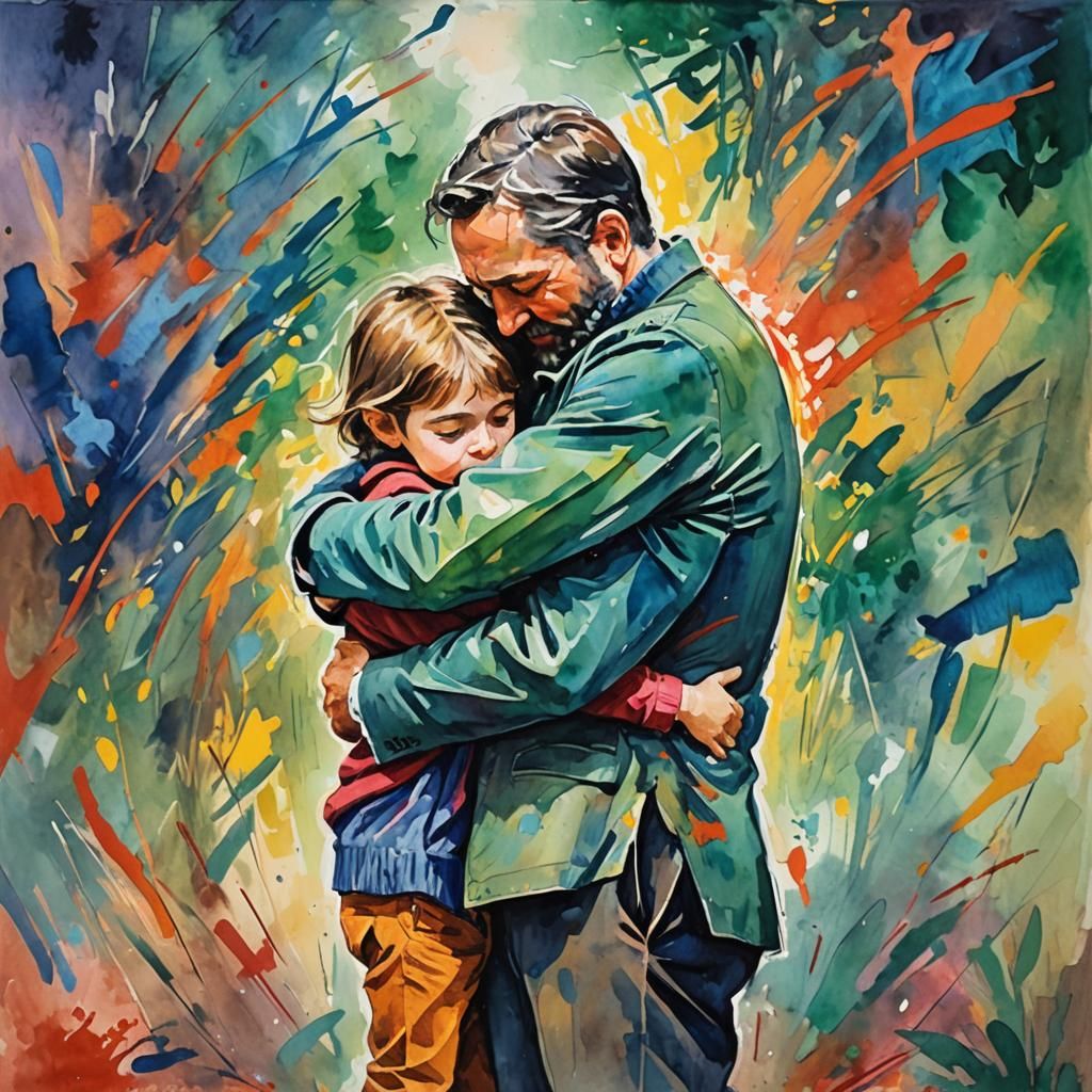 Father hugging child after near death experience - AI Generated Artwork ...