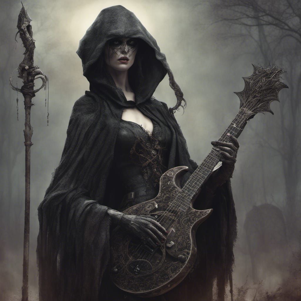 Shadow goddess with guitar - AI Generated Artwork - NightCafe Creator