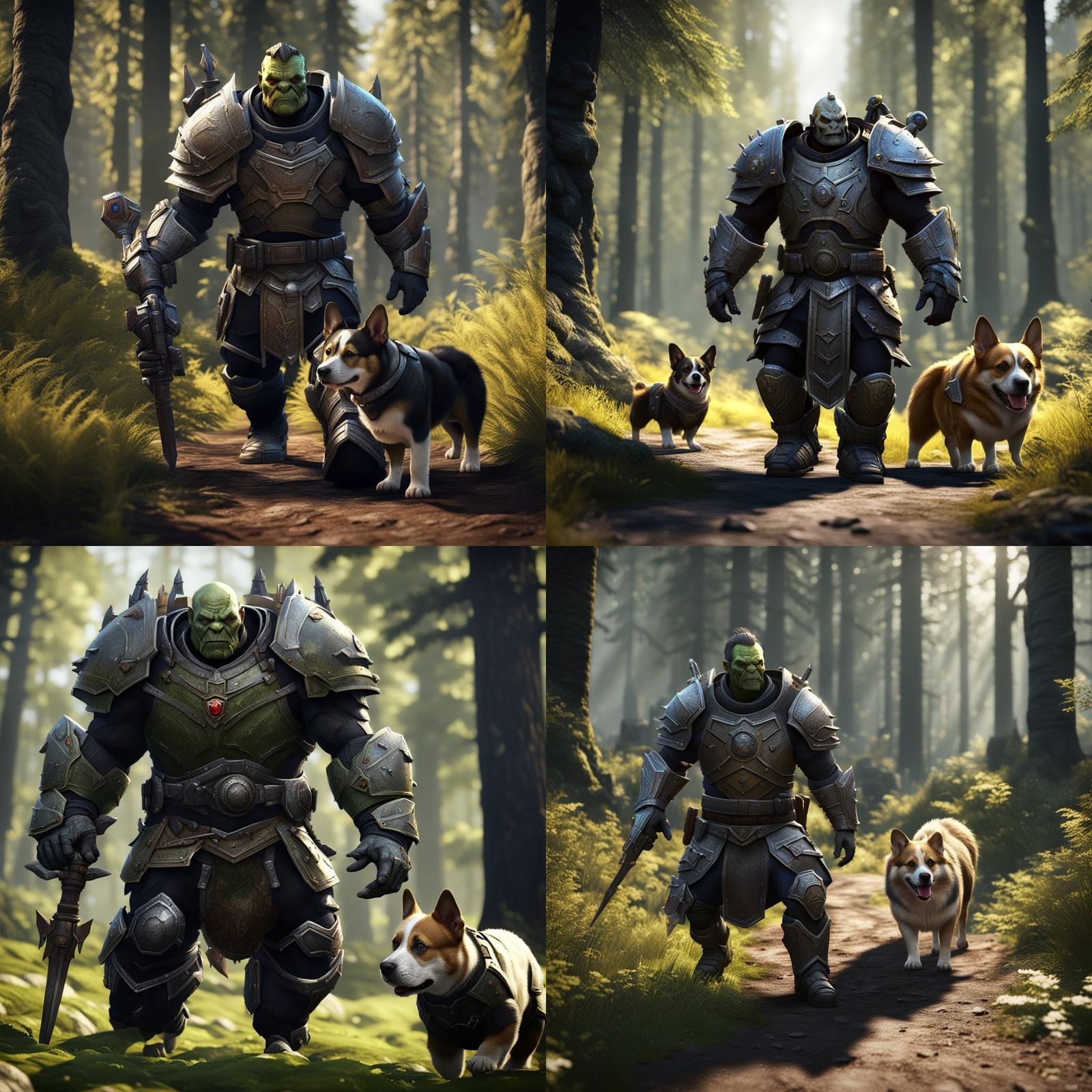 Armored orc walking his corgi in the forest Unreal Engine hyperdetailed ...
