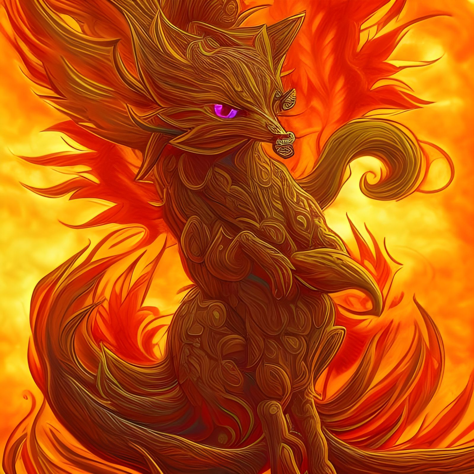 Flaming Nine-Tailed Fox - AI Generated Artwork - NightCafe Creator