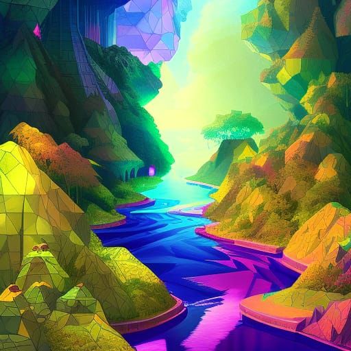 Landscape, watercolor, sharp focus, pixel art, low_poly_shading, white_linework, backlit, white ...