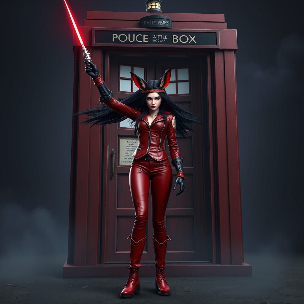 Goth Queen with Fennec Fox Ears Outside the TARDIS... - AI Art