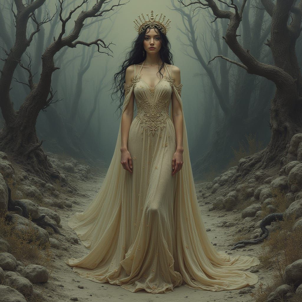 Ethereal Queen of the Underworld in Pre Raphaelite... - AI Art