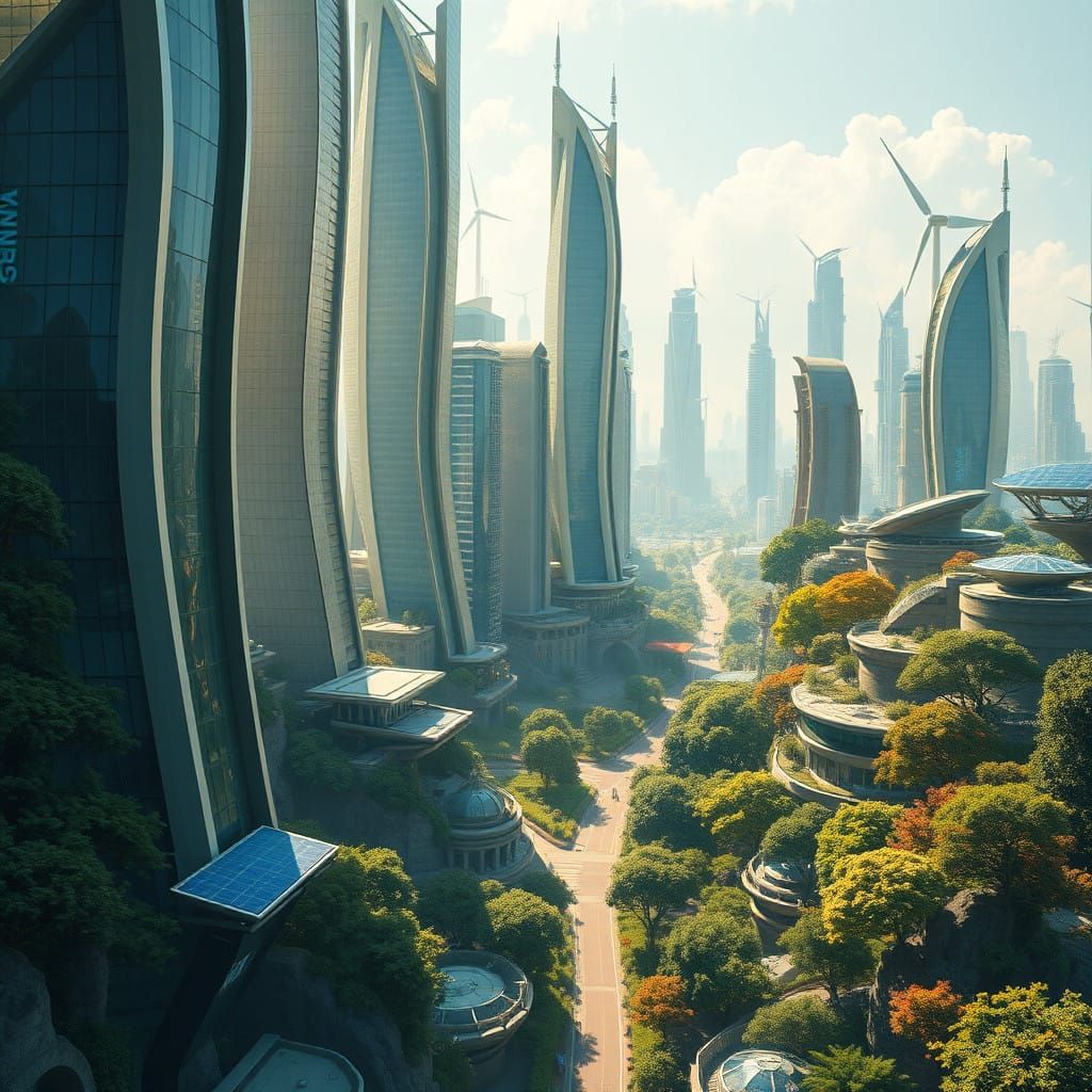 Solarpunk 2 - Solarpunk Metropolis in Dreamlike Watercolour...