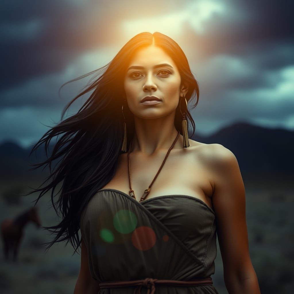 Gothic Native American Woman in Wild West Storm - AI Art