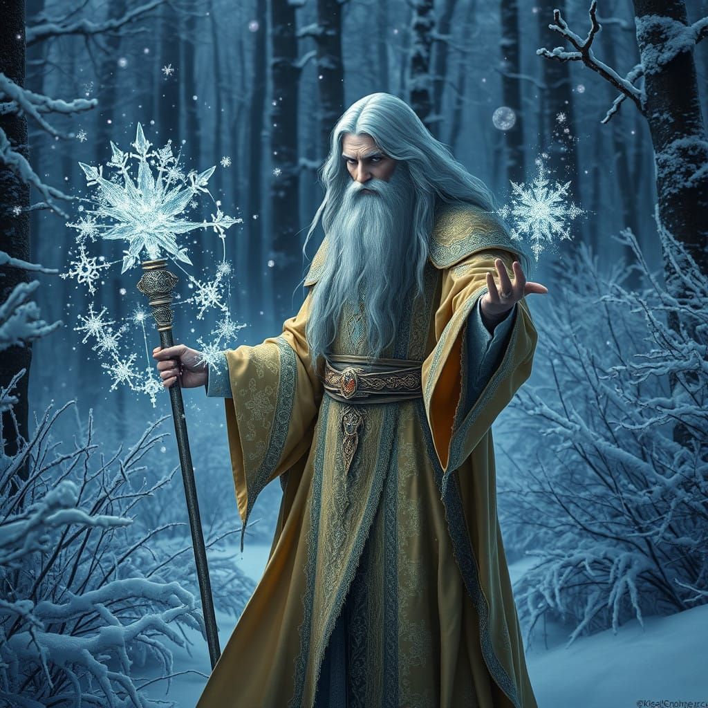 Wizard in Winter Wonderland with Cascading Silver ... - AI Art