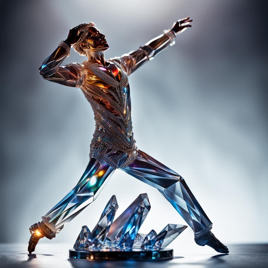 dancing figure made of clear crystal dancing with coloured light ...