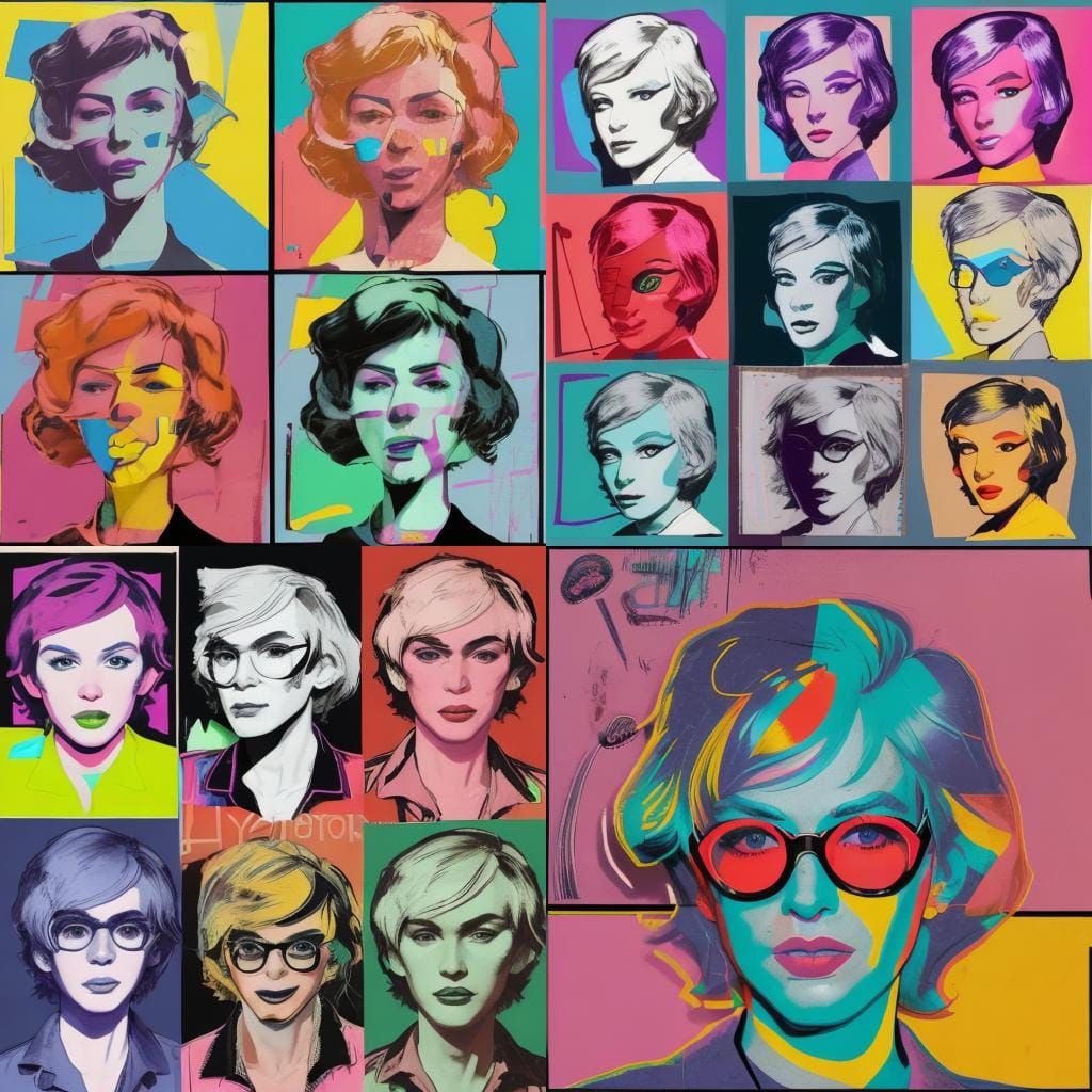 collage of Andy Warhol’s pop art portraits with neon colors and ...