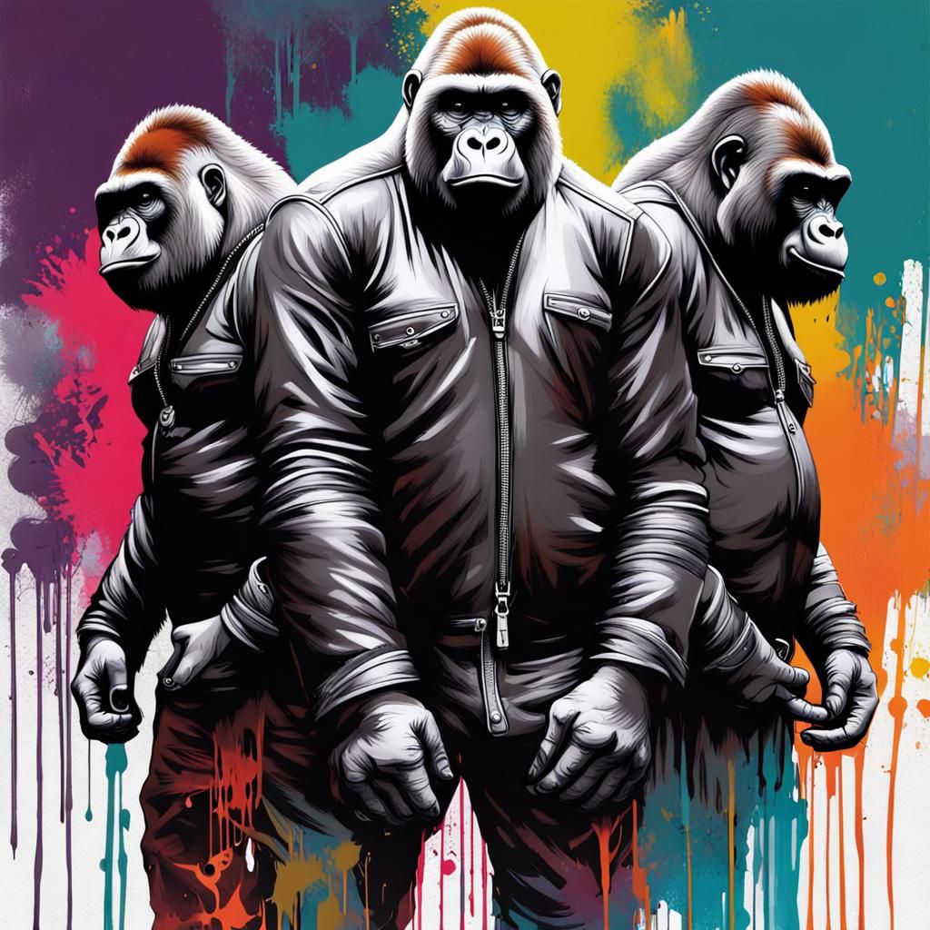 Silverback gorillas in leathers, biker gang - AI Generated Artwork ...