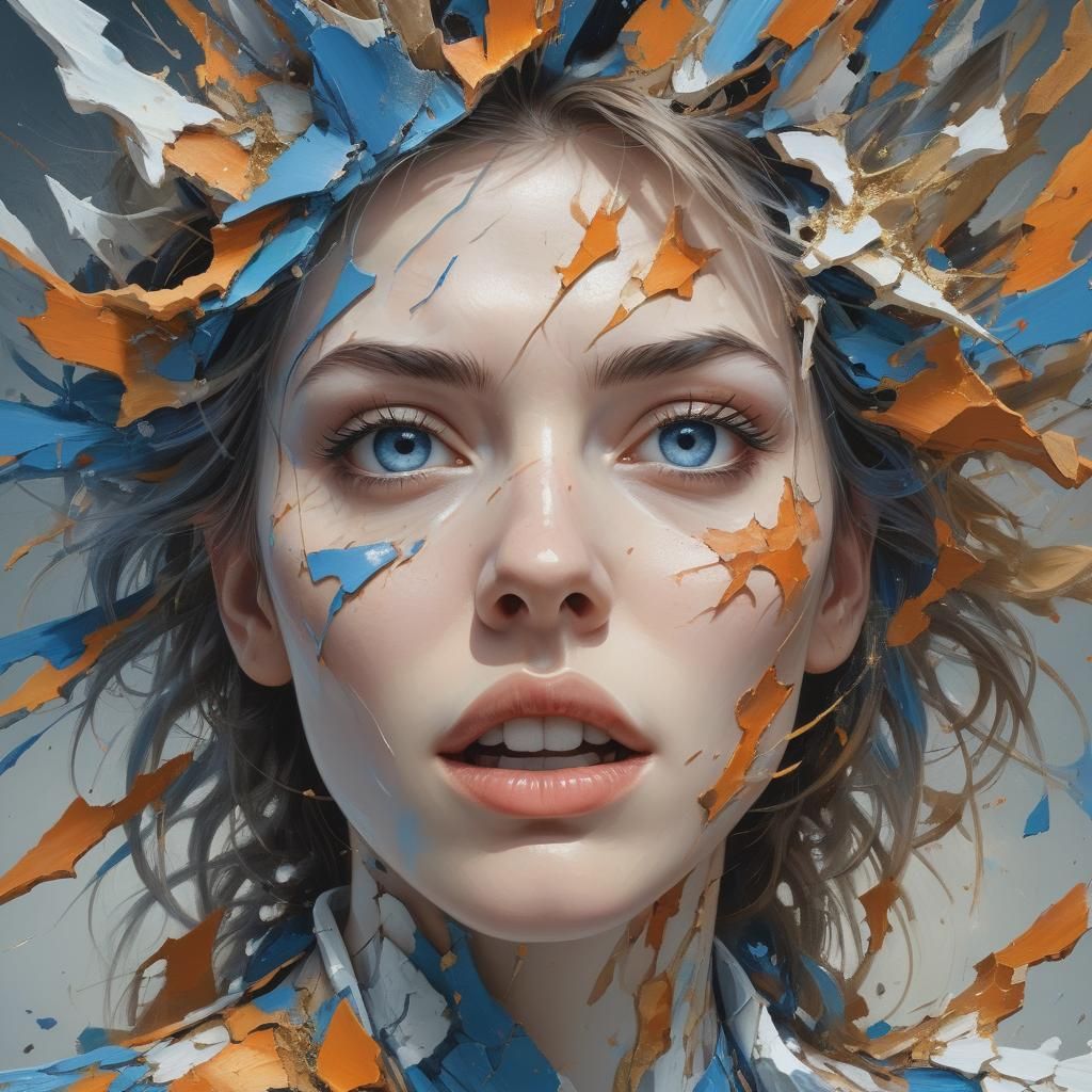 hyper-realistic digital painting of a young woman with an expression of ...