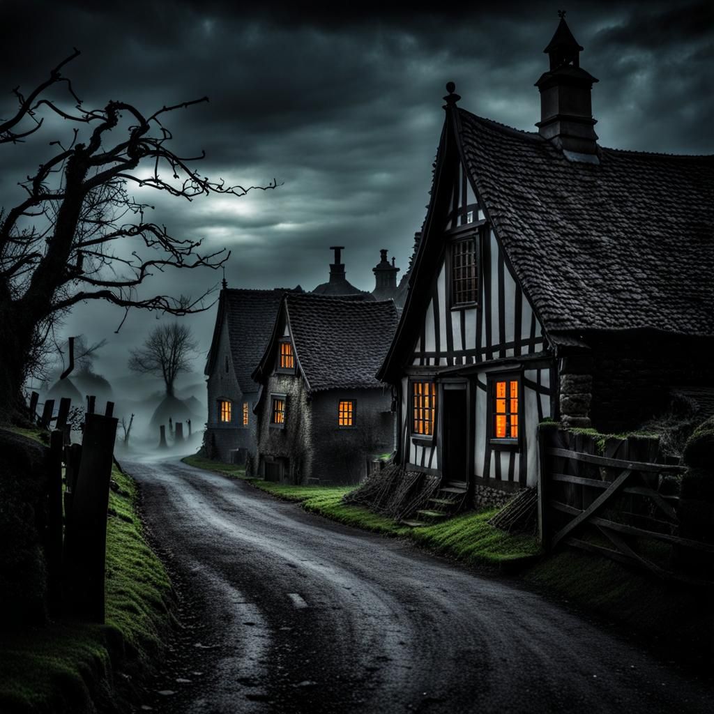 Haunted countryside village, very eerie, spooky, - AI Generated Artwork ...