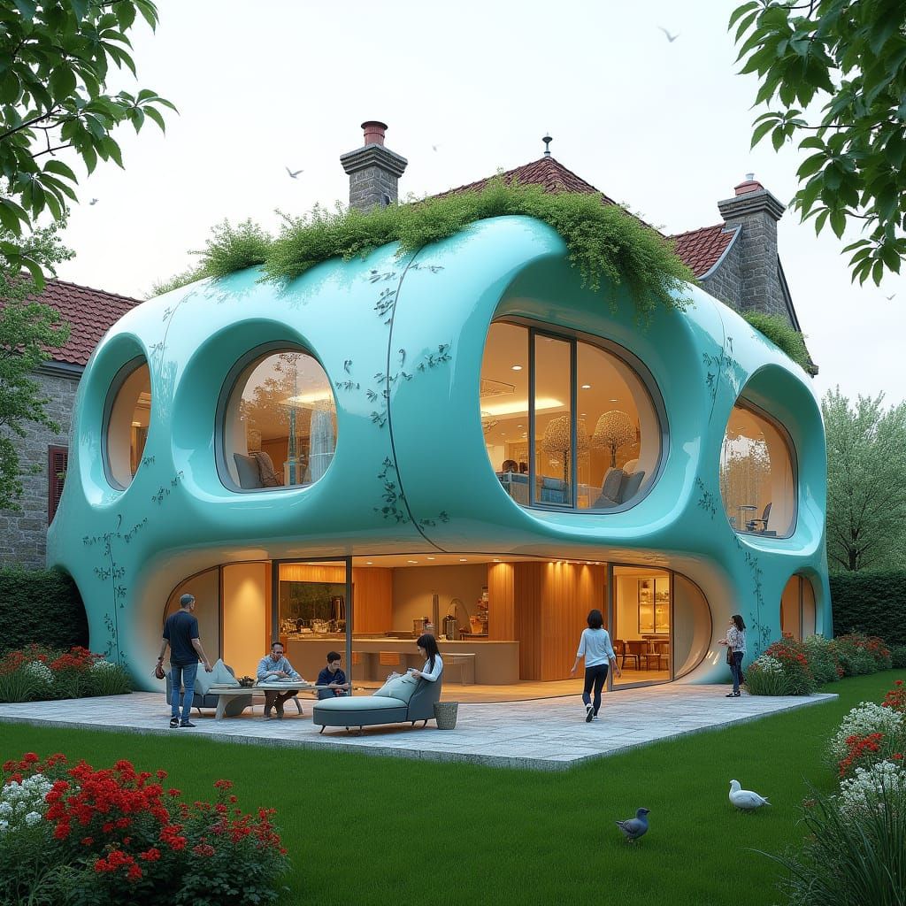 Organic Cyberpunk Oasis with Seamless Integration - AI Art