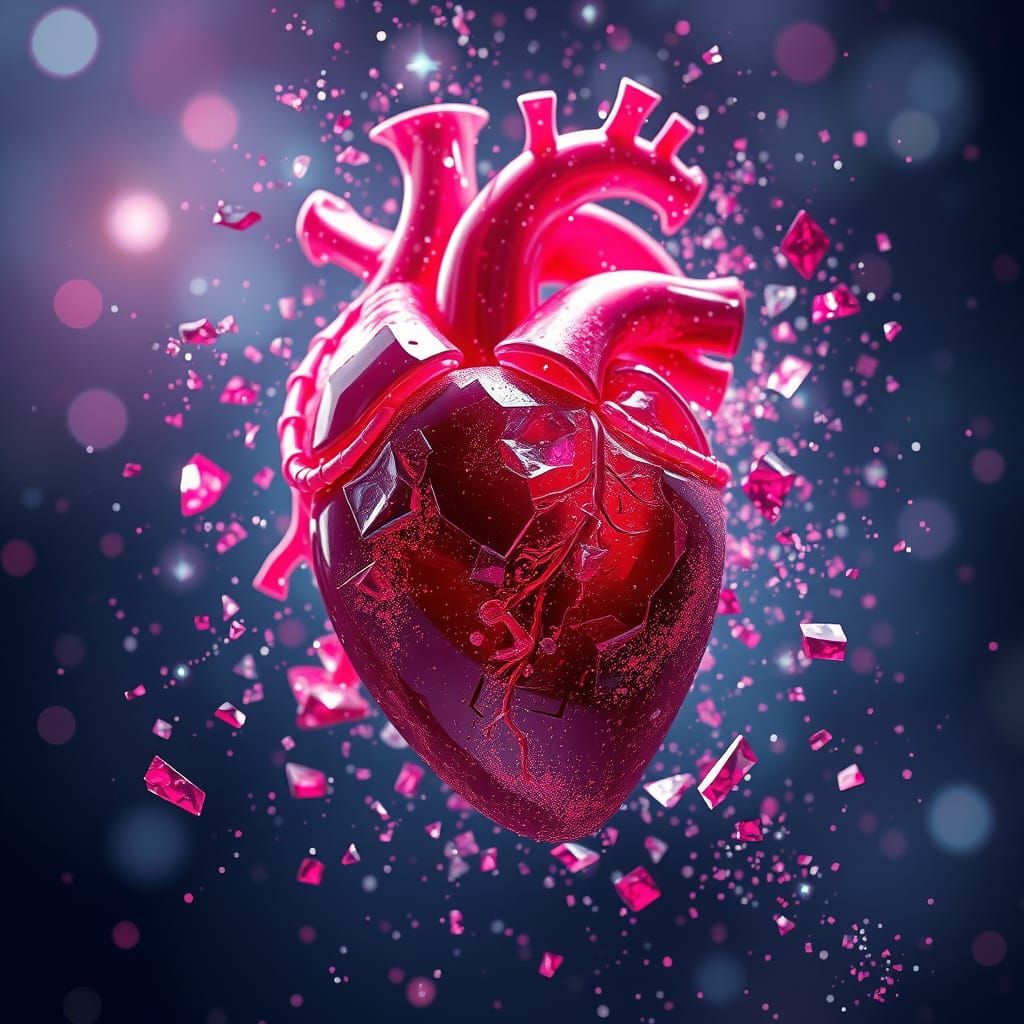 Shattering Ruby Anatomical Heart in Vibrant, Dream... - AI Art