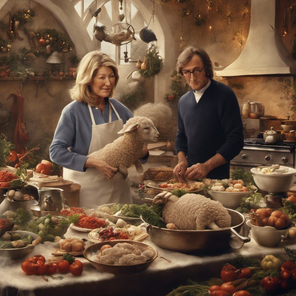 martha stewart and john lennon cooking a holiday lamb - AI Generated ...
