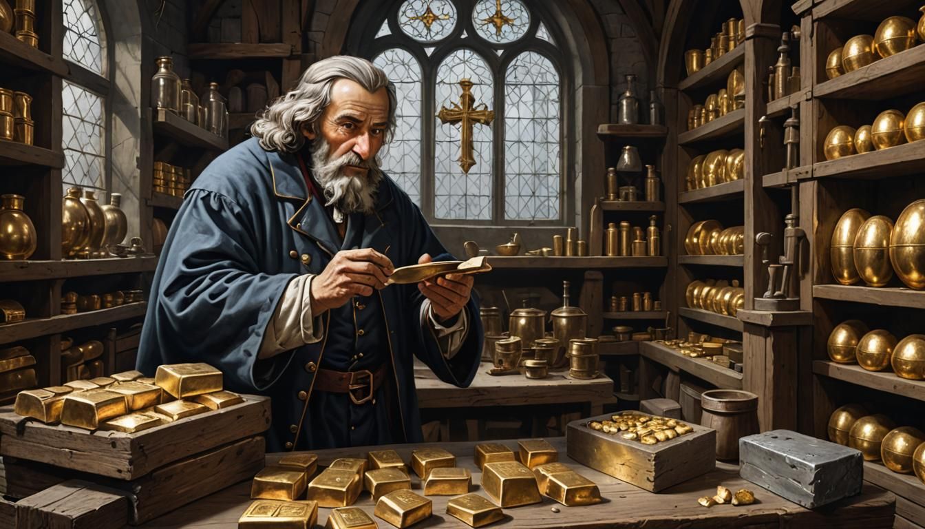 Alchemist making gold - AI Generated Artwork - NightCafe Creator