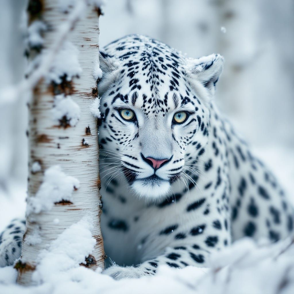 white leopard - Surreal Hyperrealistic Portrait of a White L...