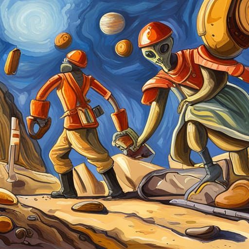 alien workers at work on the surface of an unknown planet | diggers ...