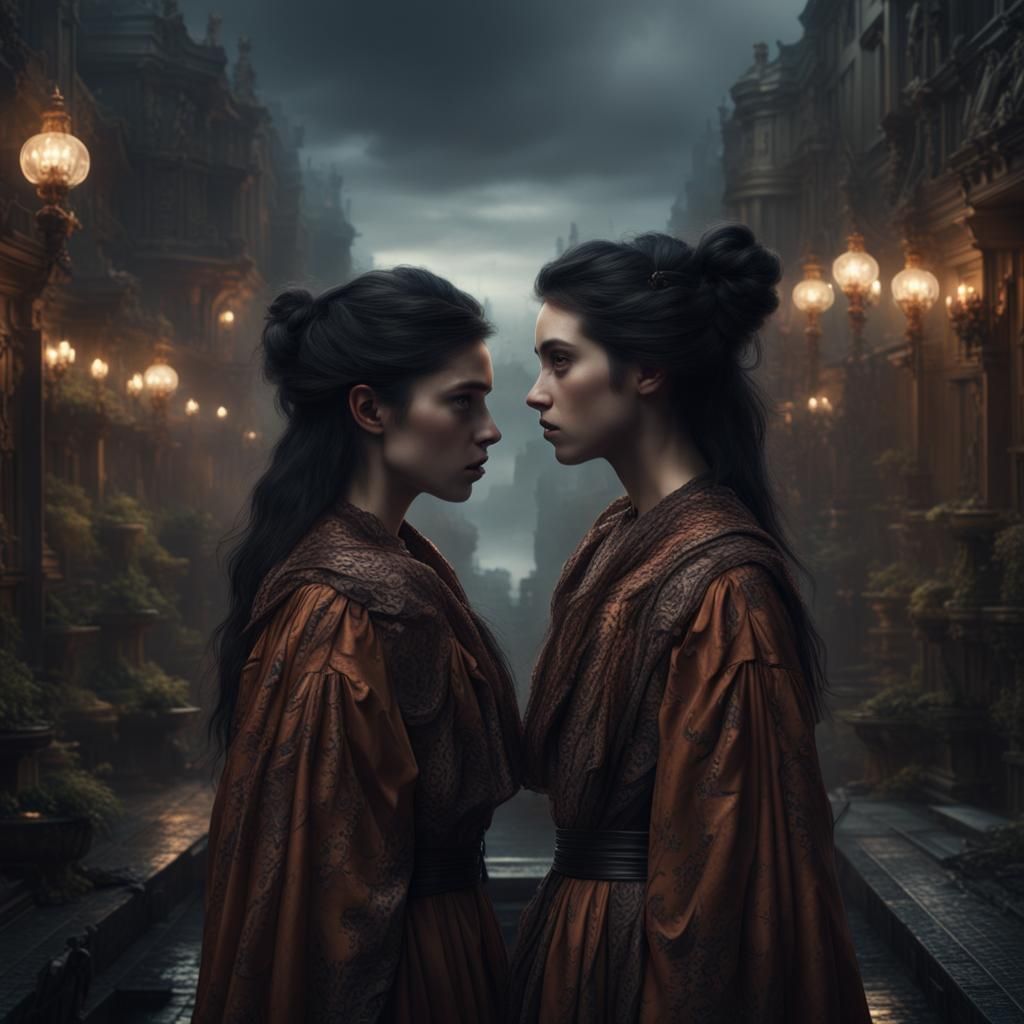 Dark haired twin girls - AI Generated Artwork - NightCafe Creator