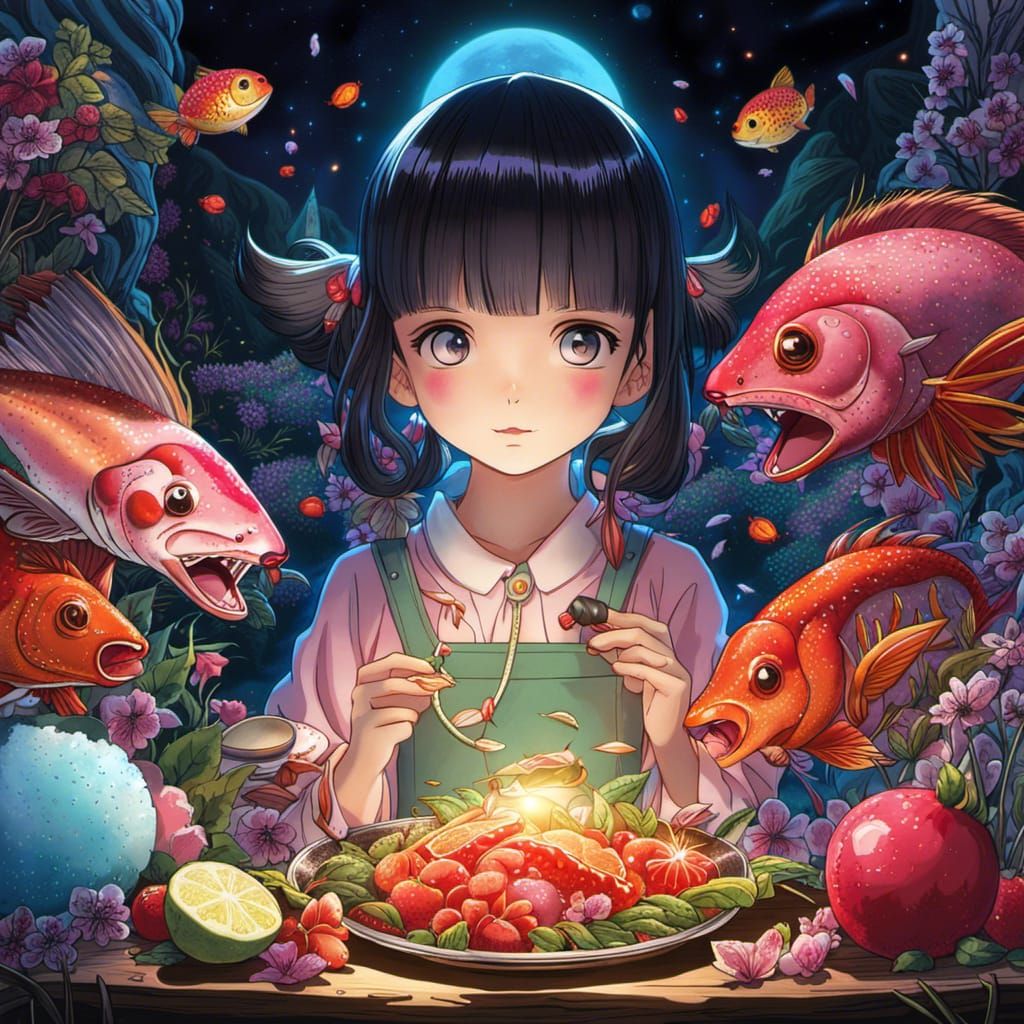 Anime Ghost Eating Steak - AI Generated Artwork - NightCafe Creator