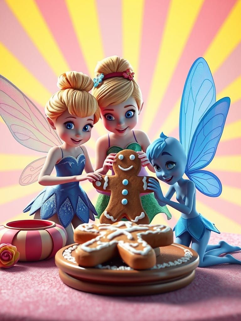Sugar plum Fairy, Tinkerbell and Blue Fairy preparing the Gingerbread ...
