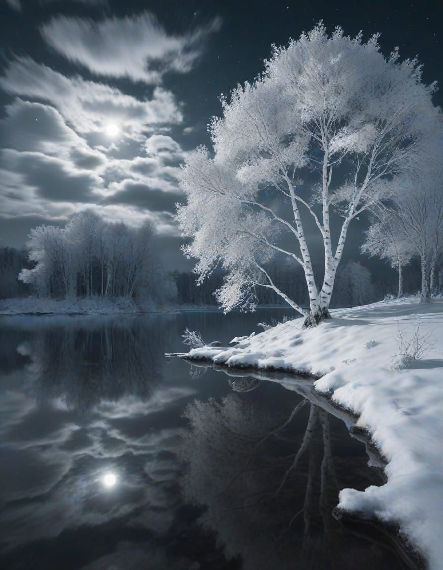 Infrared Beauty - Moonlit Ice Lake Serenity in Surreal Fant...