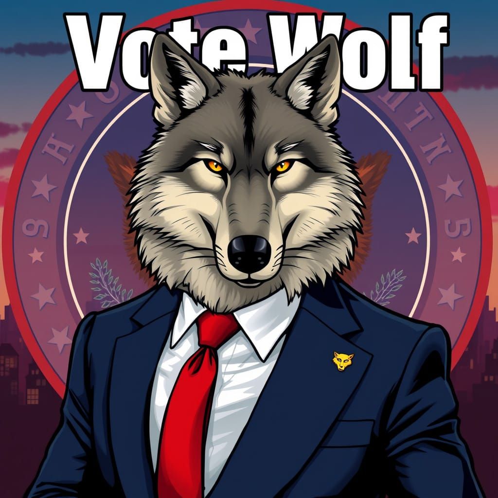 A furry presidential election poster featuring a furry wolf President ...
