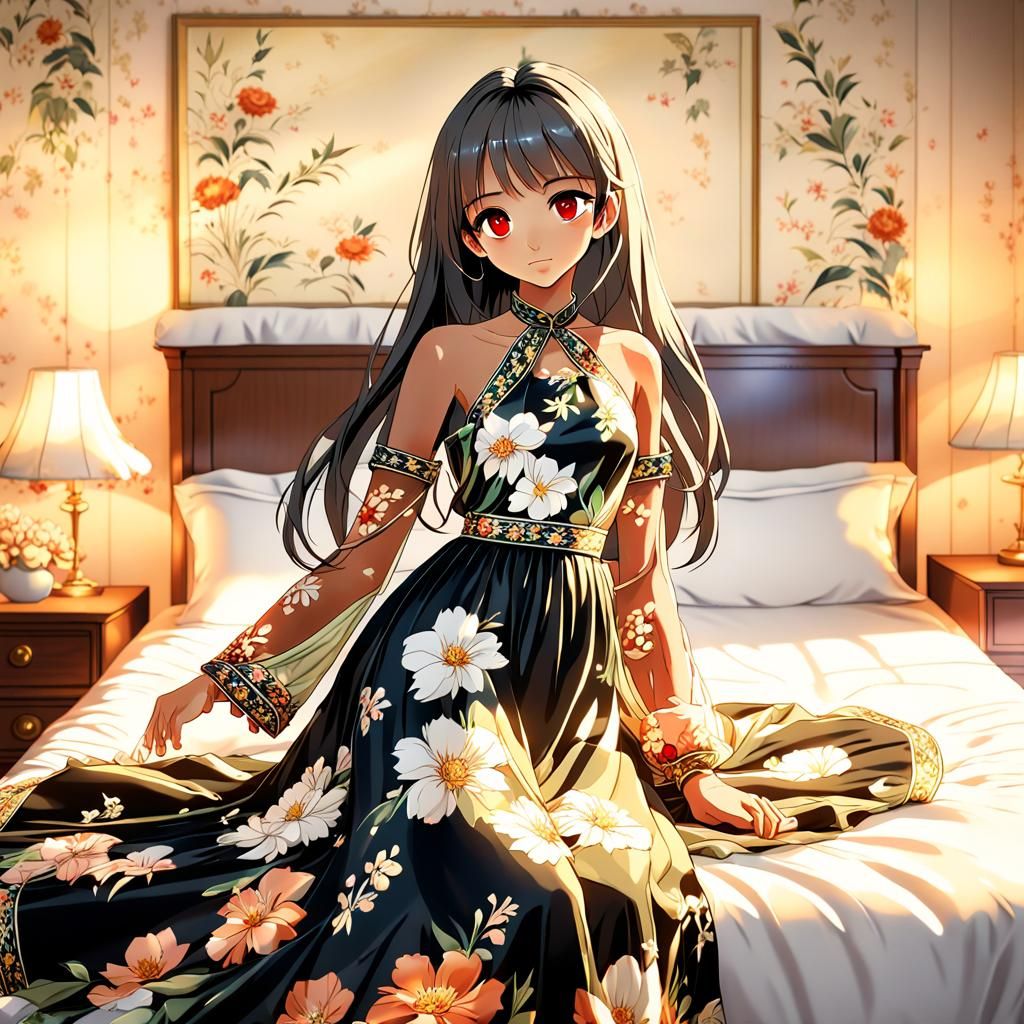 Anime Girl in Celine Tingfly Vintage Designer Floral Print Elegant mini ...