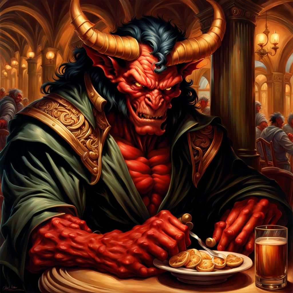 A classic demon enjoying a cafe - AI Generated Artwork - NightCafe Creator