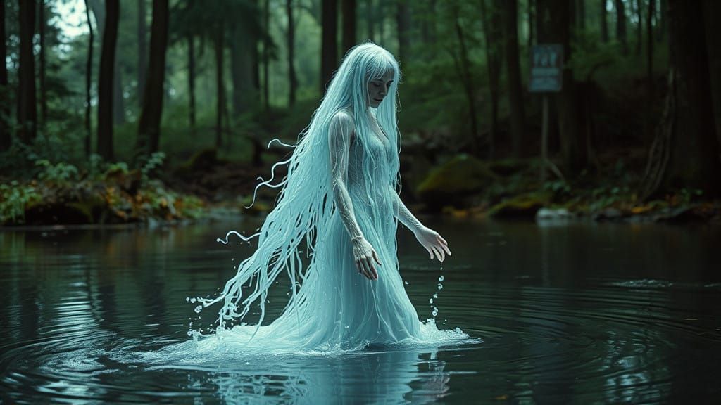 Water Nymph - Ethereal Water Nymph Rises from Enchanted Pond