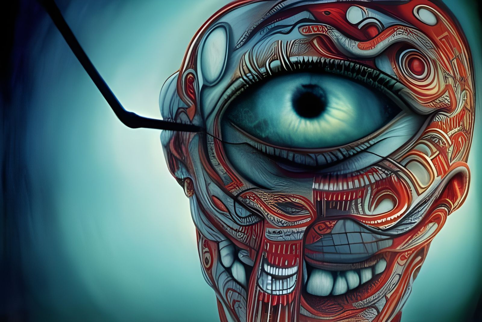 a man, the eye in the sky is watching him, surreal fantasy, detailed ...