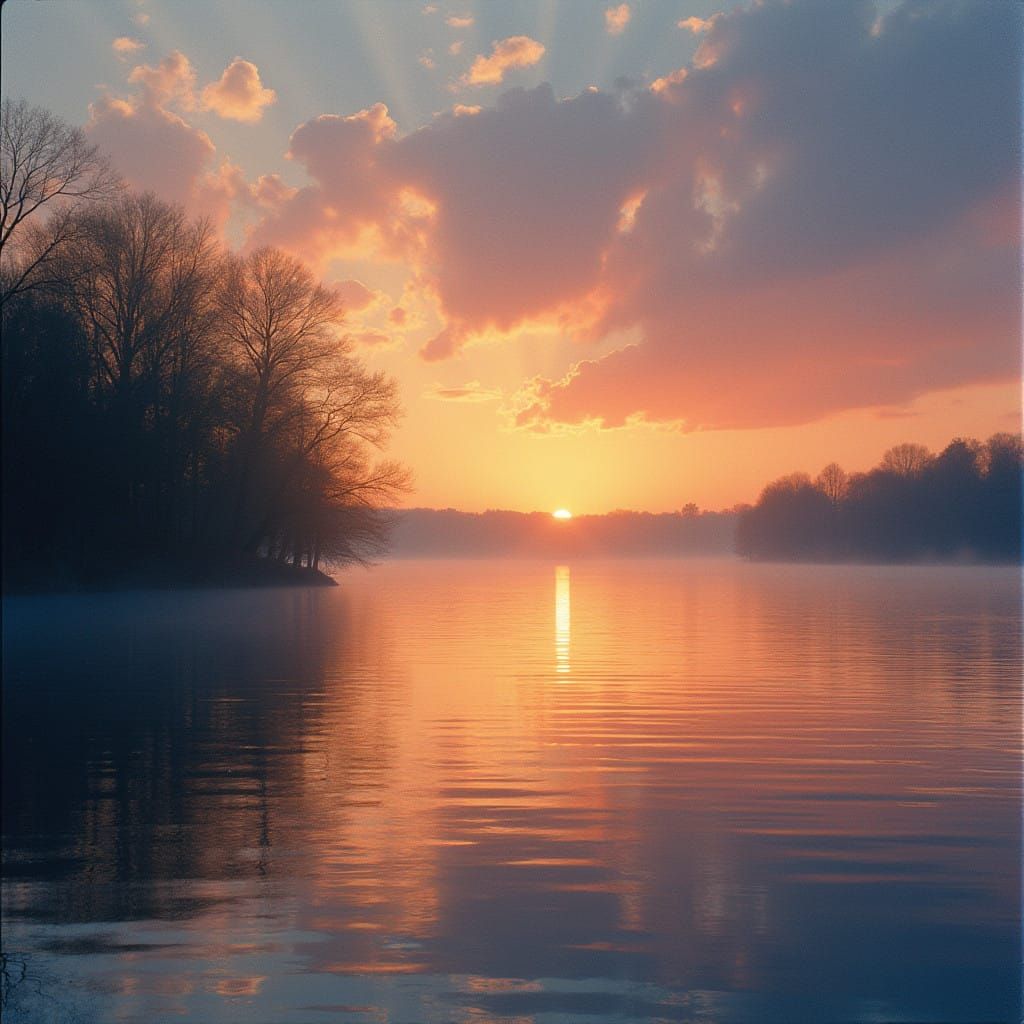 Impressionistic Sunset Lake Scene in Cinematic Sty... - AI Art