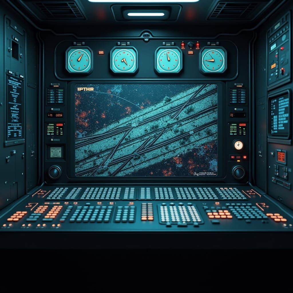 Futuristic Railroad Switchboard Dashboard in Neon-... - AI Art