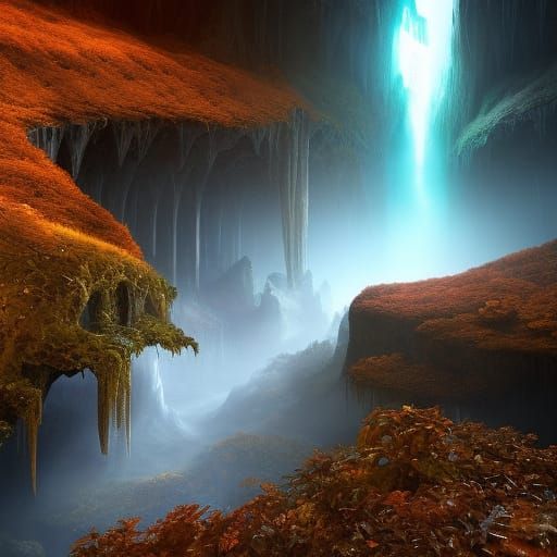 underground cave city, copper sidhe cavern civilization, blue fae ...