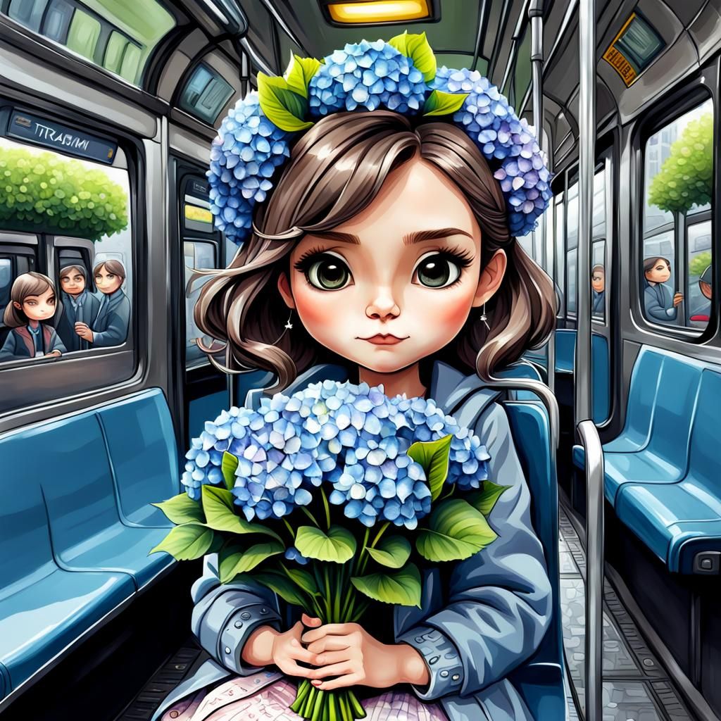 Girl with hydrangeas - AI Generated Artwork - NightCafe Creator